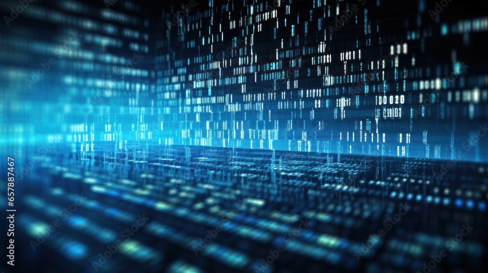 IT technology background with cascading lines of code and algorithms, showcasing the core of ...