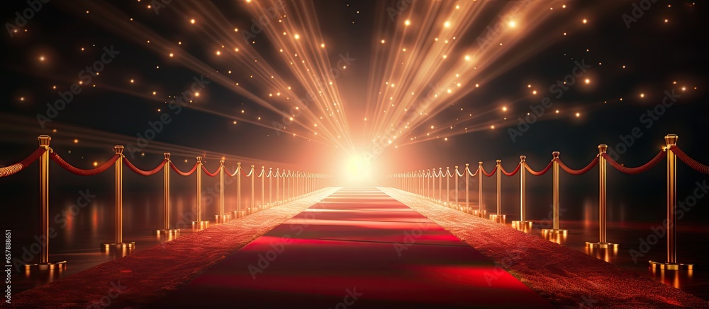 Red carpet entry with spotlights for recognition event with celebrities ...
