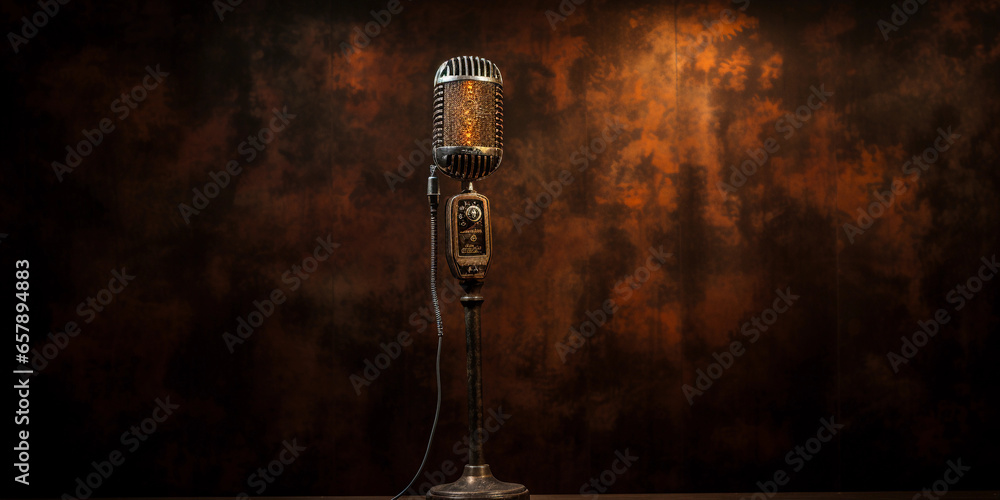 vintage microphone stand, showcasing its rusty yet charming metalwork ...