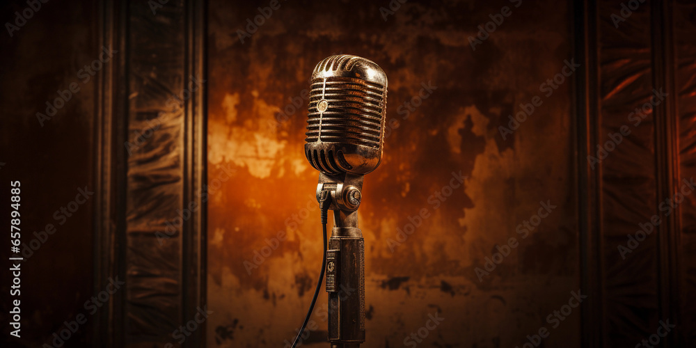 vintage microphone stand, showcasing its rusty yet charming metalwork ...