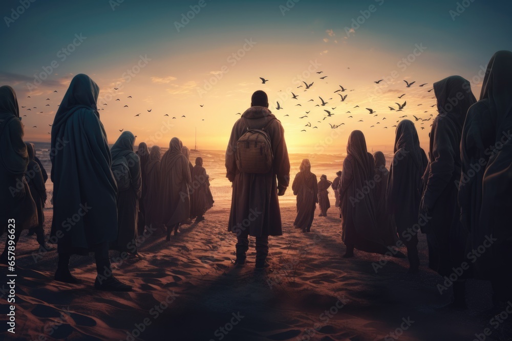 Emigrants refugees, people fleeing desperation, leaving their homes in ...