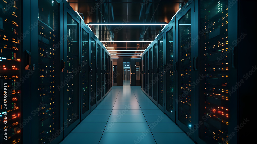 Explore a vast data center in this immersive server room scene ...