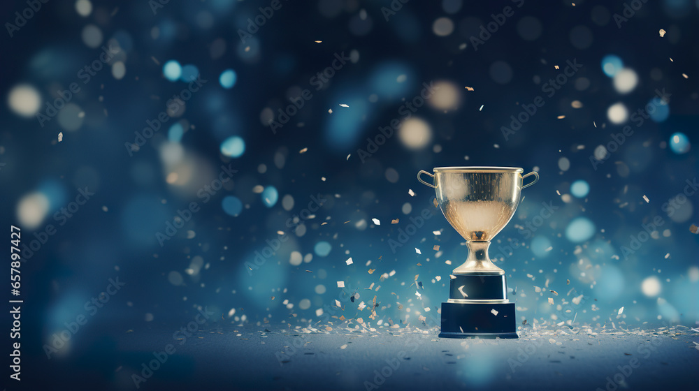 A shiny trophy on a radiant blue background. Trophy a glorious symbol ...