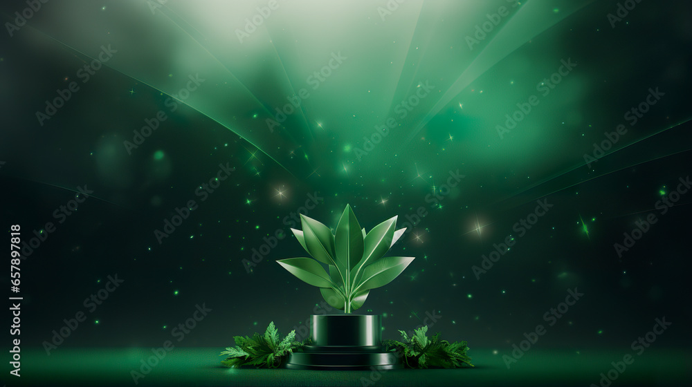 A shiny trophy on a radiant green background. Trophy a glorious symbol ...