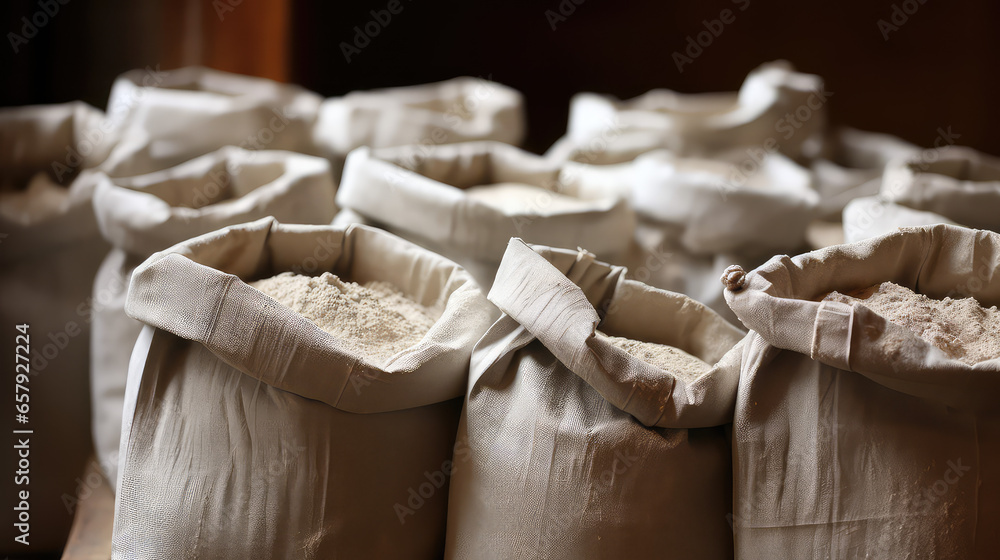 Bags of dry cement for interior renovations. Construction large bag of ...