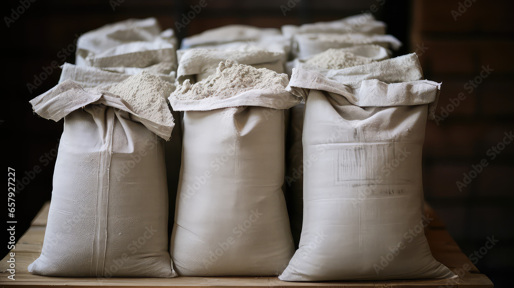 Bags of dry cement for interior renovations. Construction large bag of ...