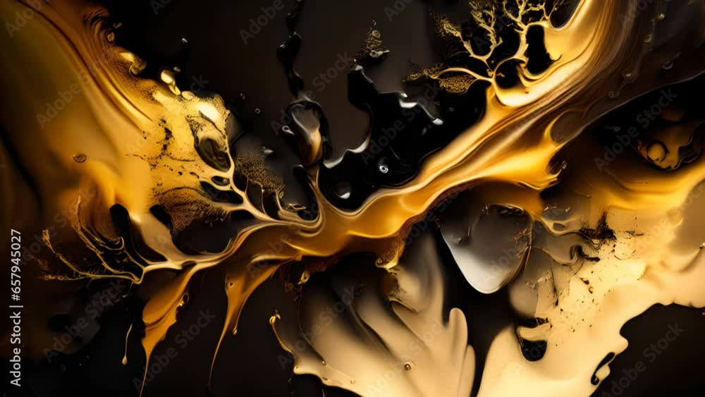 Contemporary Abstract Paint Swirls Background in Beautiful gold black ...