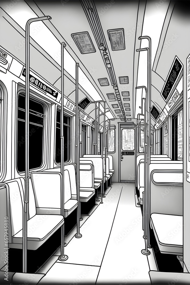 new white subway train Tokyo wagon interior full size Coloring page for ...