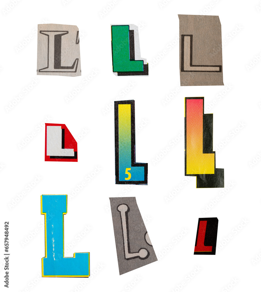 Ransom letter font L from printout magazine cutout, collage element for ...