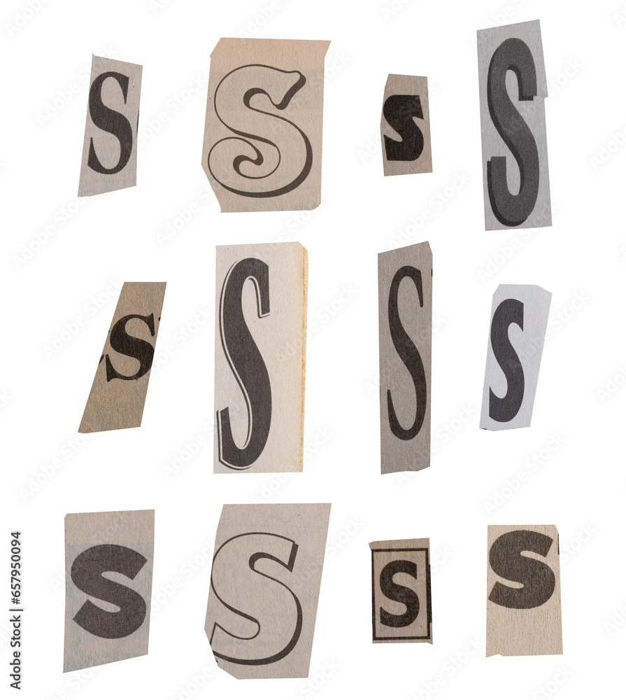 Ransom letter font S from printout magazine cutout, collage element for ...