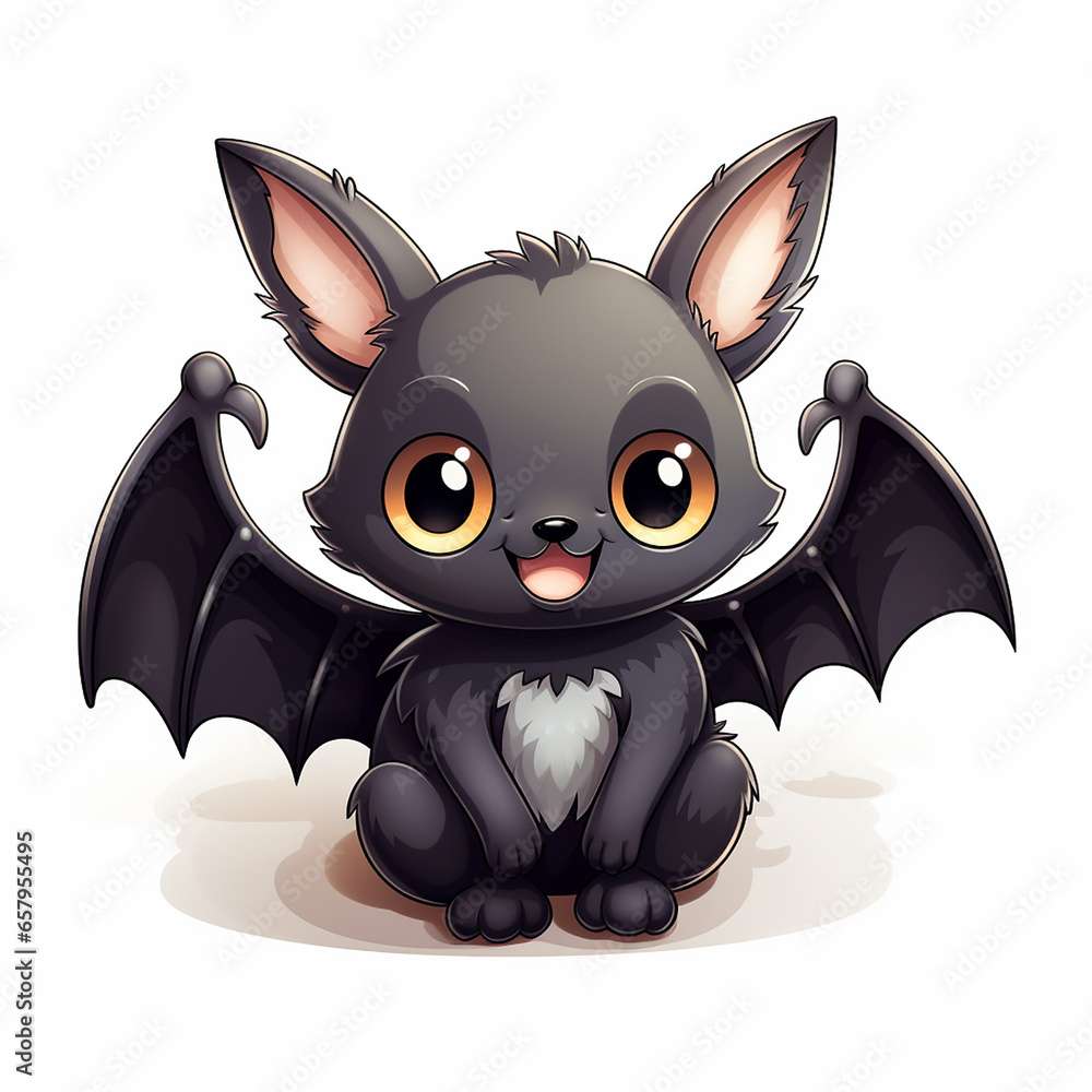 cute kawaii bat on white background for halloween, generative AI Stock ...