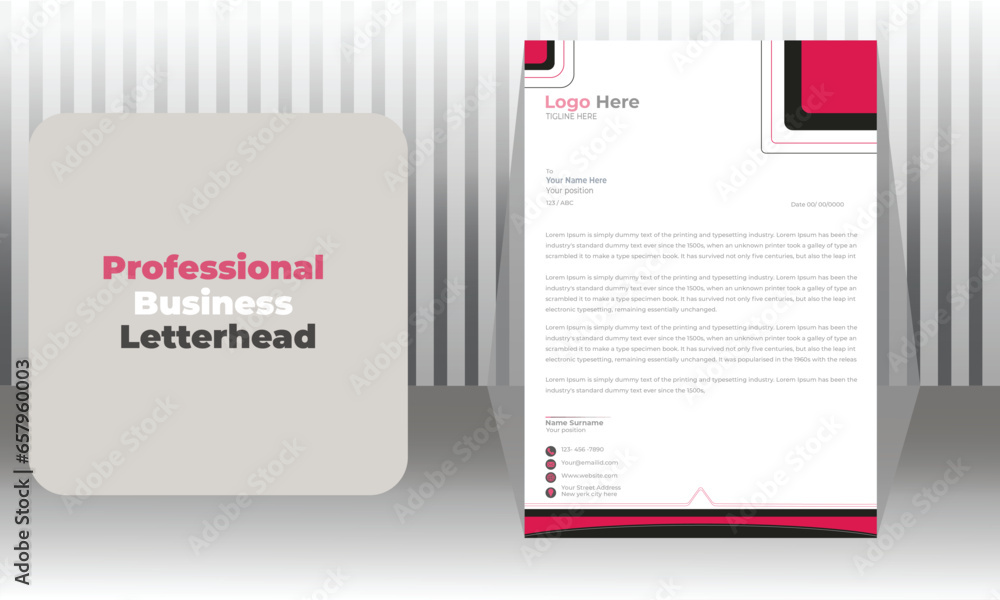 Rad and black creative business letter head design template mockup ...