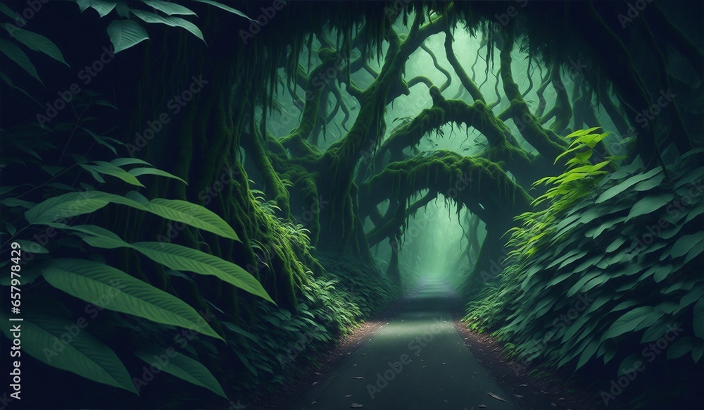 Jungle background dark amazon forest green tree deep. Stock Photo ...