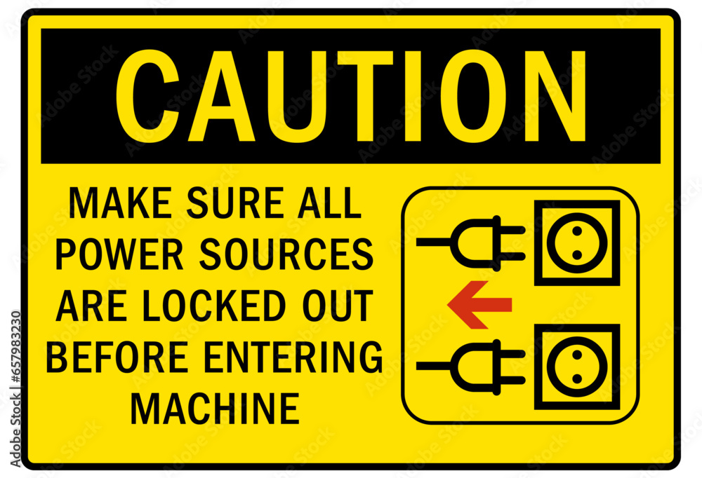 Multiple power source warning sign and labels make sure all power ...