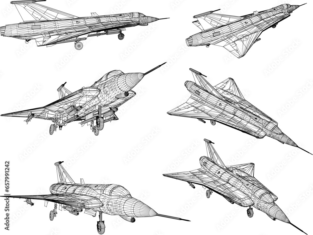 Vector sketch illustration of air force fighter aircraft design with ...