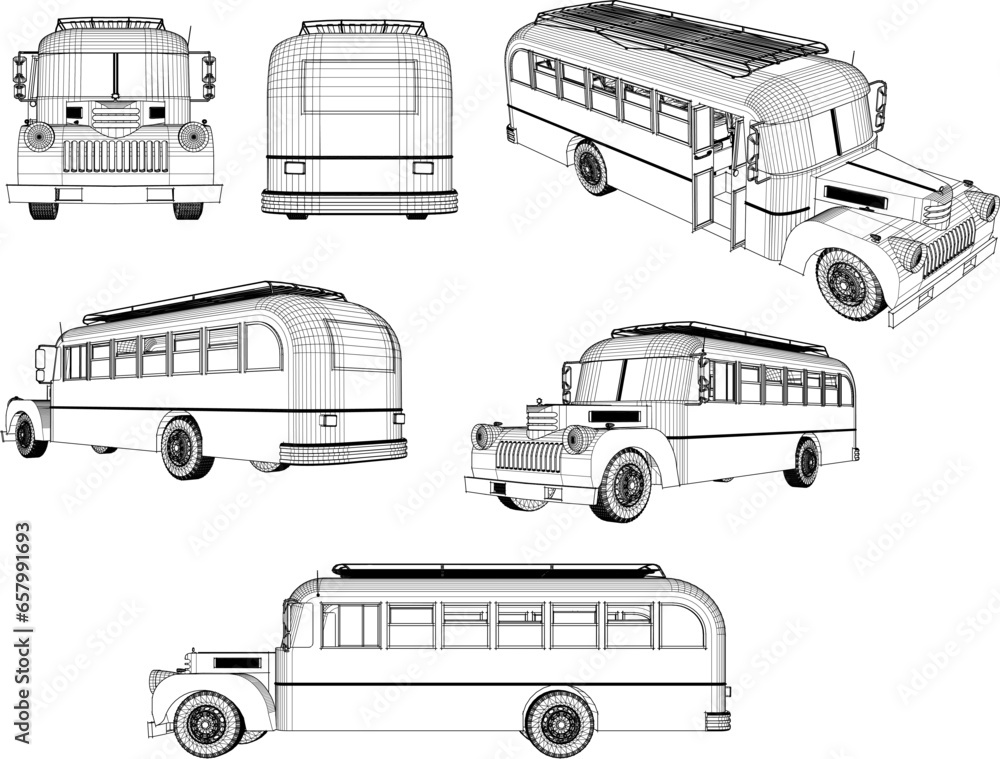 Vector sketch illustration of classic vintage old transportation bus ...
