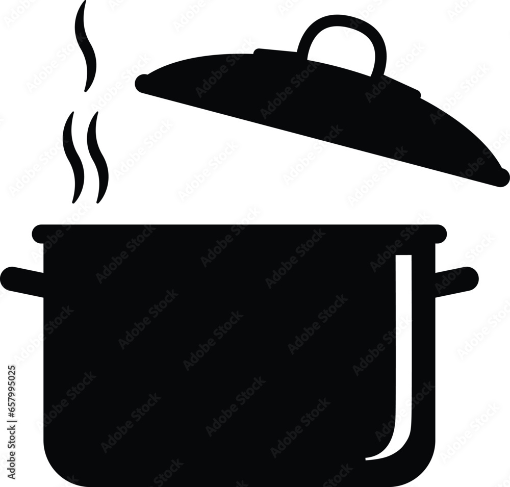 eps10 black vector cooking pot solid abstract art icon or logo isolated ...