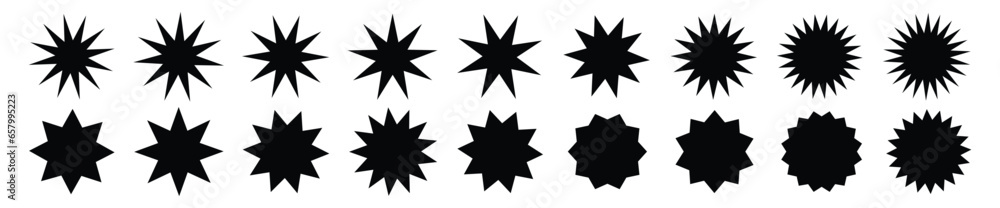 Star burst sticker vector set. Black flat price tags explosion ...