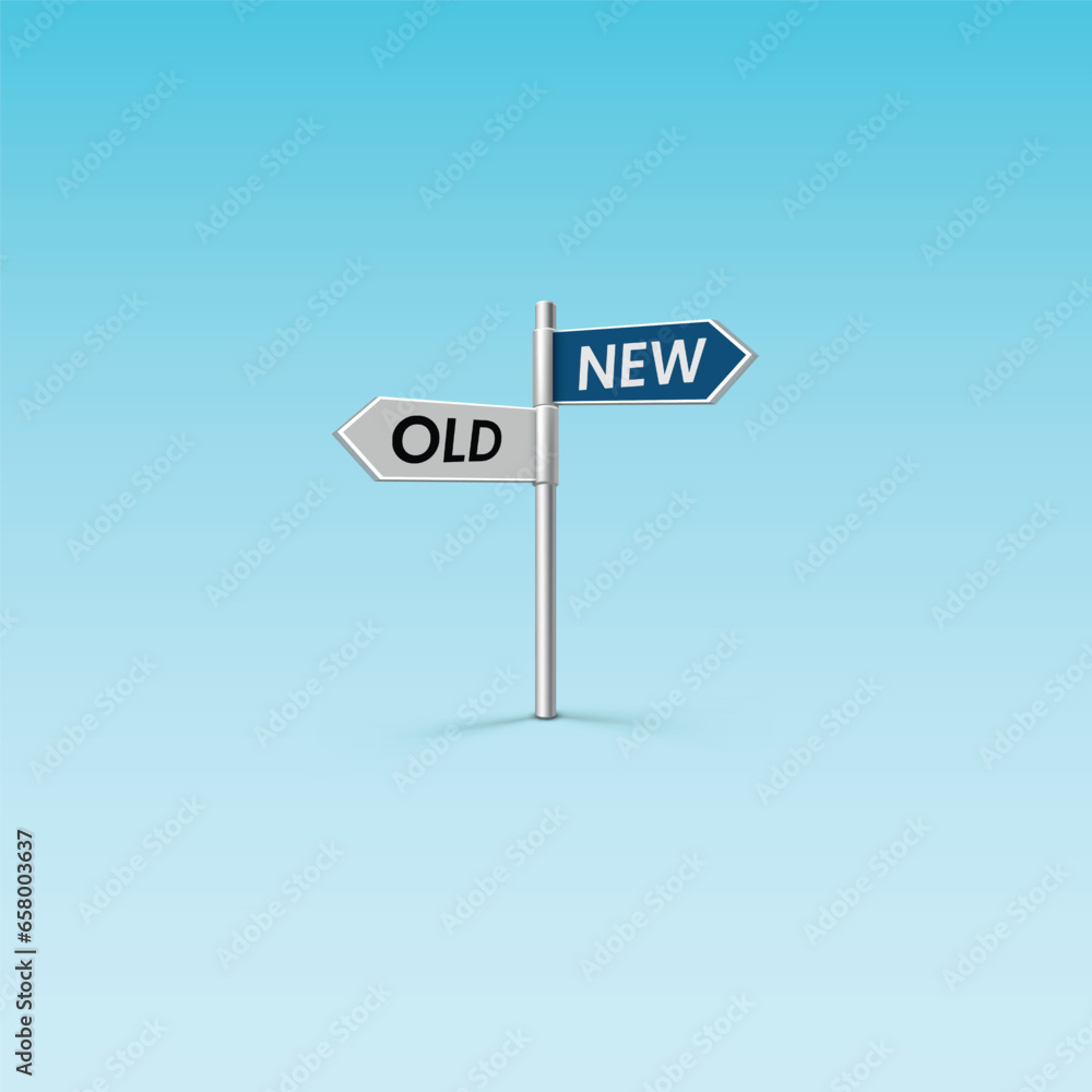 Old vs new sign board concept with blue gradient background vector ...