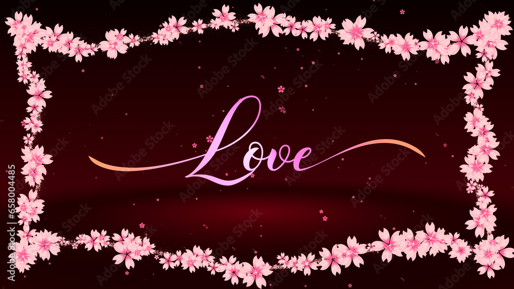 Romantic Stylish Love Text Inside Red Cherry Blossoms Sakura Flowers ...