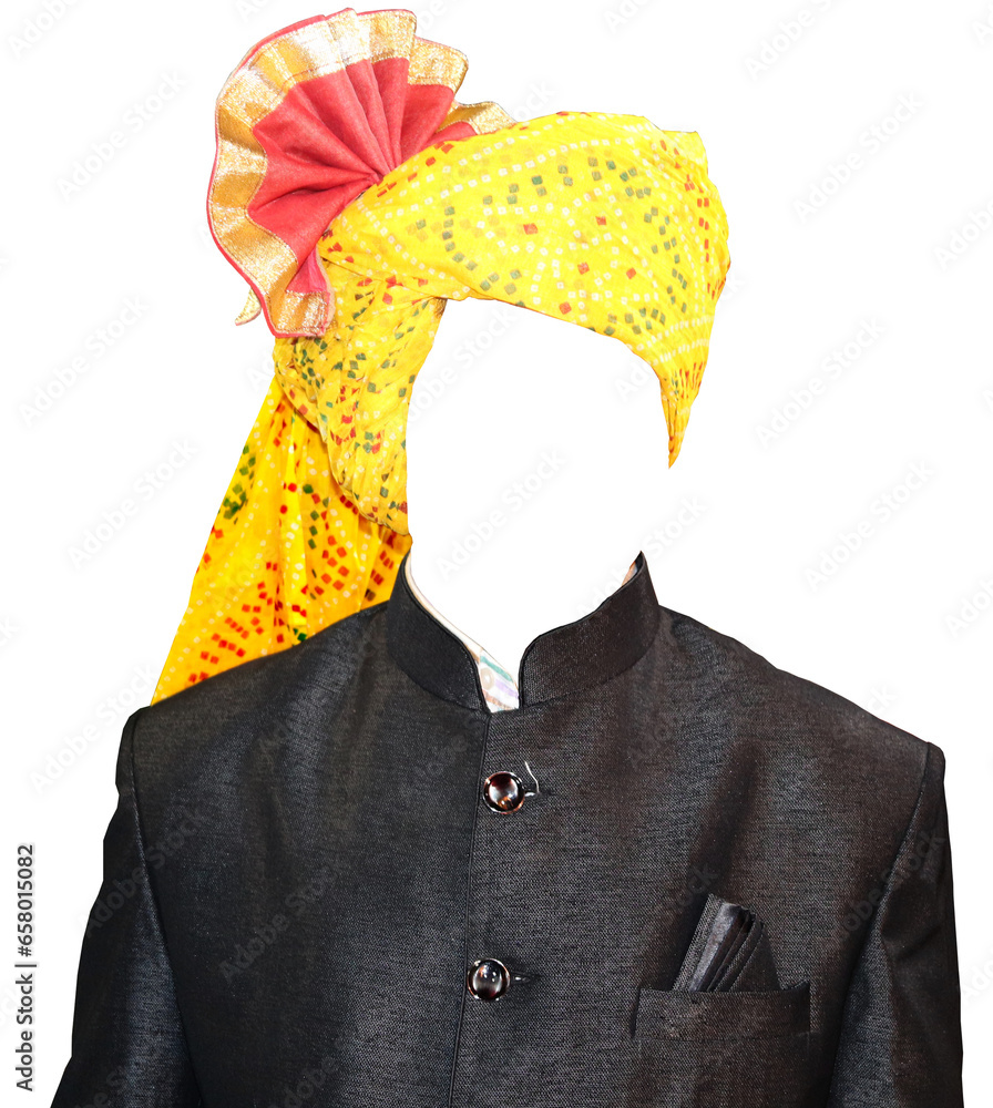 Jaipuri turban with safari suit black - yellow chunri turban safa pagdi ...