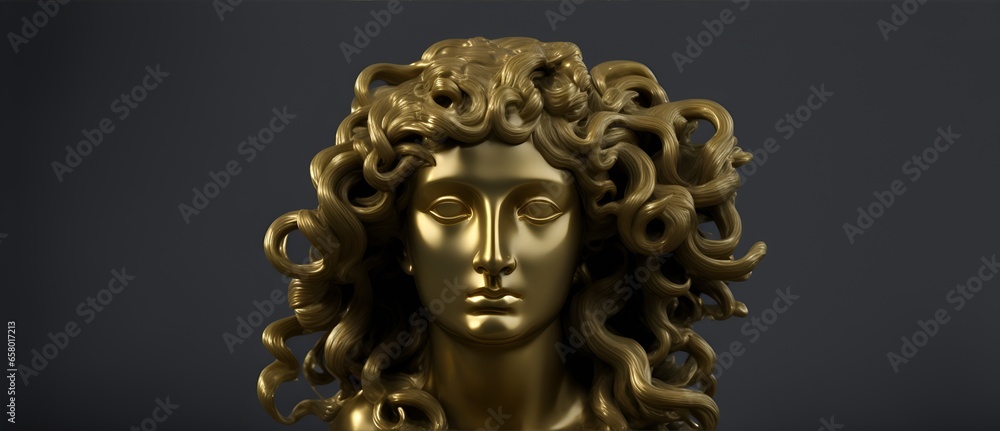 Golden head statue of medusa on plain black background from Generative ...