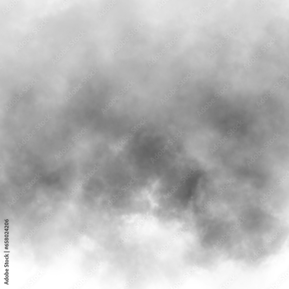 Abstract white puffs of smoke swirls overlay on black background ...