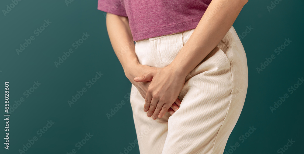 Women using Hands to Cover the Itchy area between their legs. Odor ...