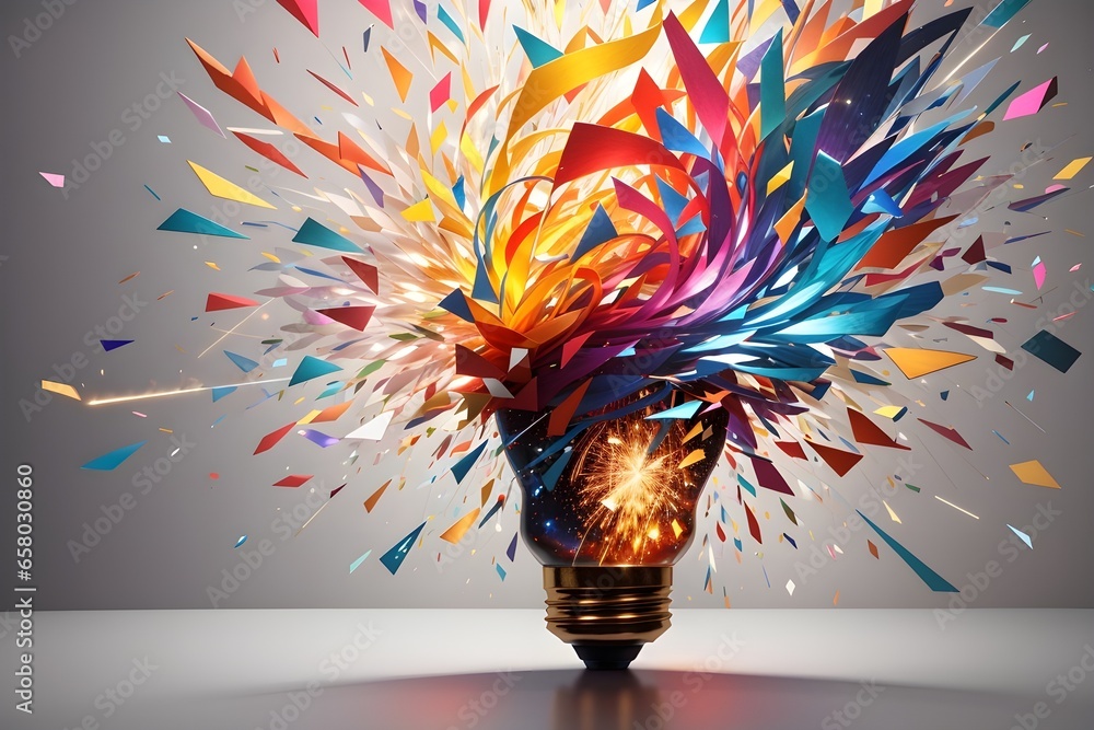 Experience the explosive creativity in this vibrant image. A light bulb ...