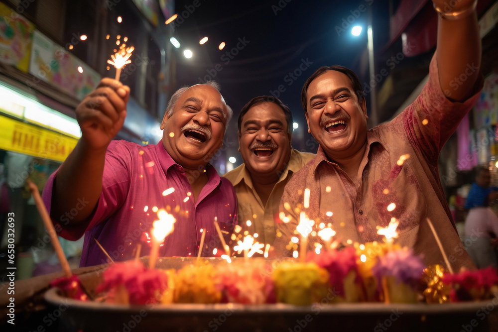 Indian senior citizens celebrating the festival of Diwali Stock Photo ...