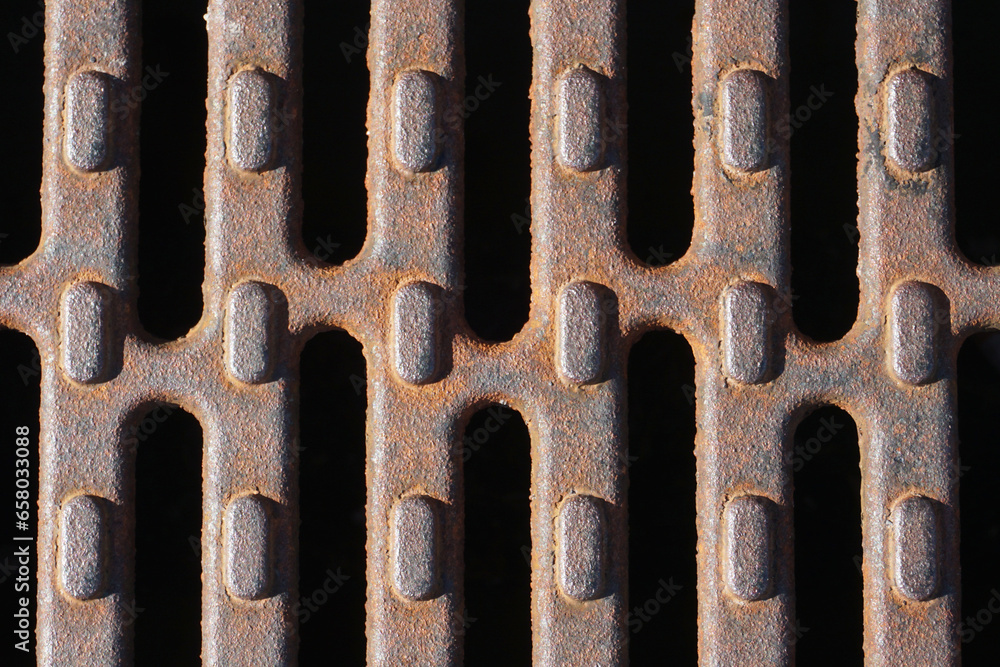 Metal drainage hole support beams pattern. Grunge industrial sewer ...