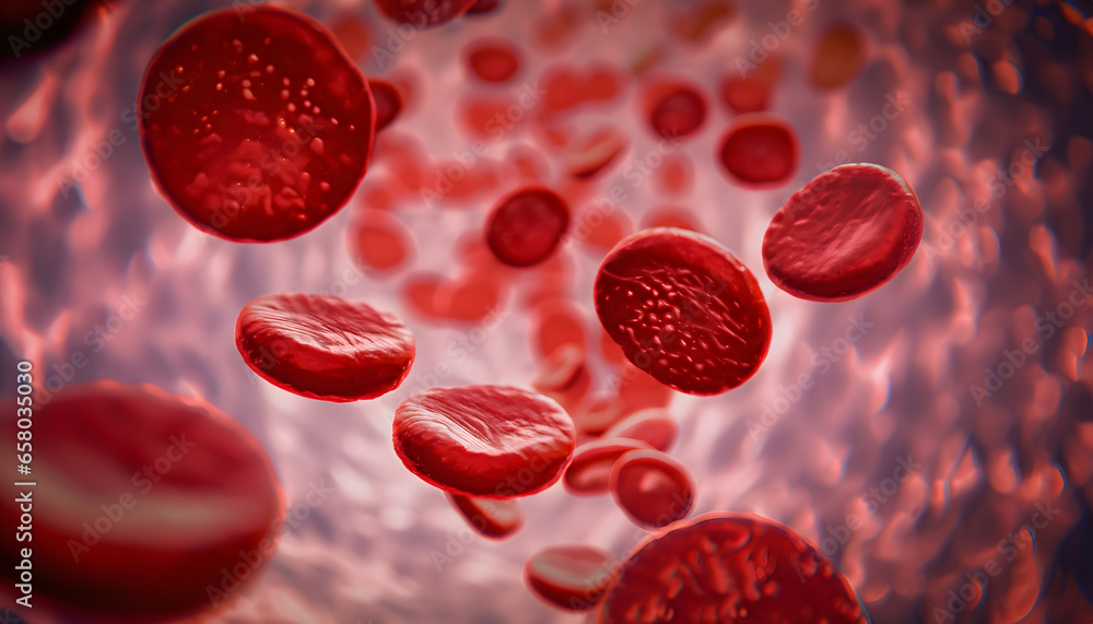 representation of red blood cells travel through the bloodstream Stock ...