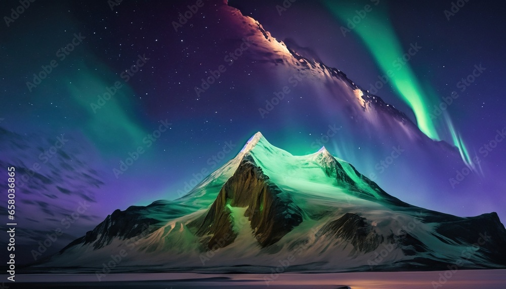 tallest mountain in the world at night with the northern lights ...