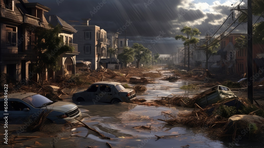 Generative AI Flood Insurance concept image. Impact of climate change ...