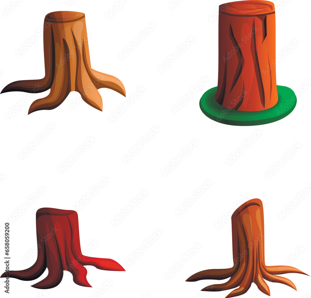 Tree stump icons set cartoon vector. Different stump. Deforestation Stock Vector | Adobe Stock