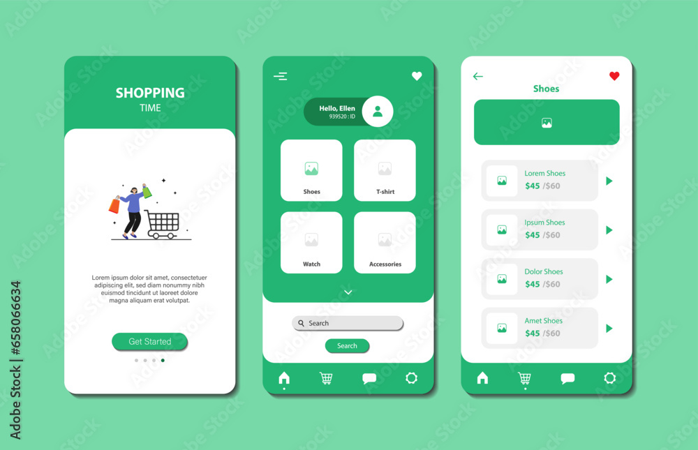 Online shopping design for mobile app. Shopping platform screens with ...