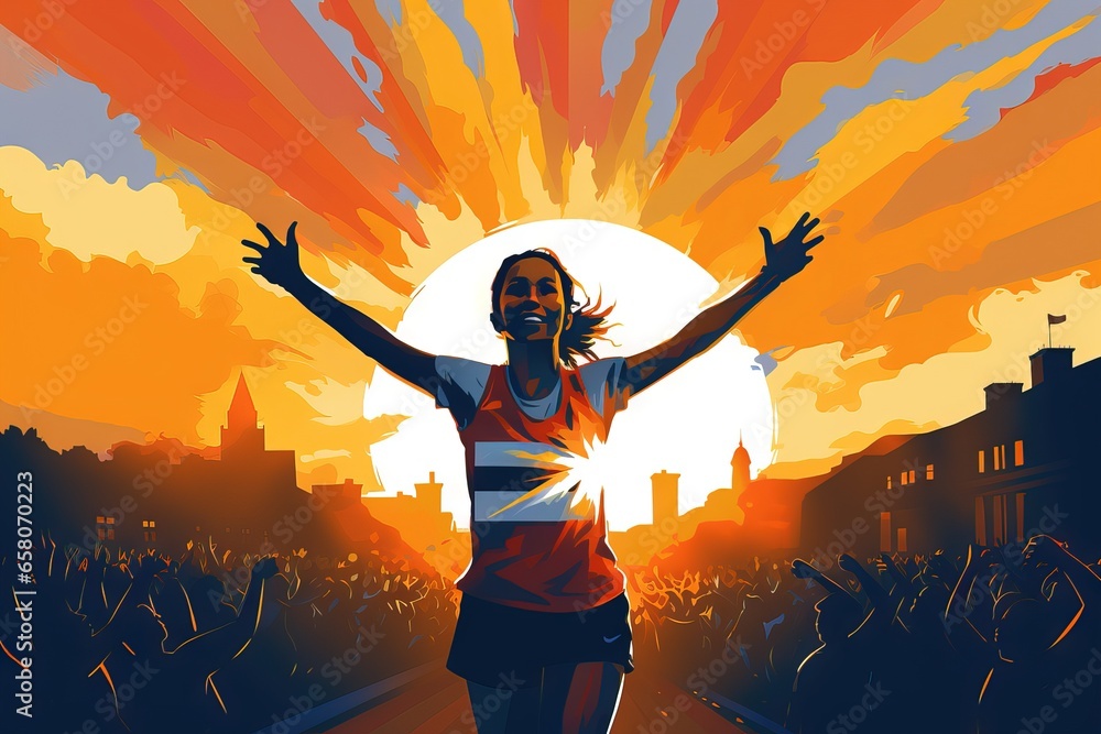 marathon winner finish vector background and group of runners for ...