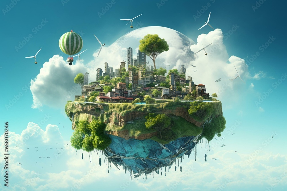 Artistic representation of sustainable energy, environmental ...