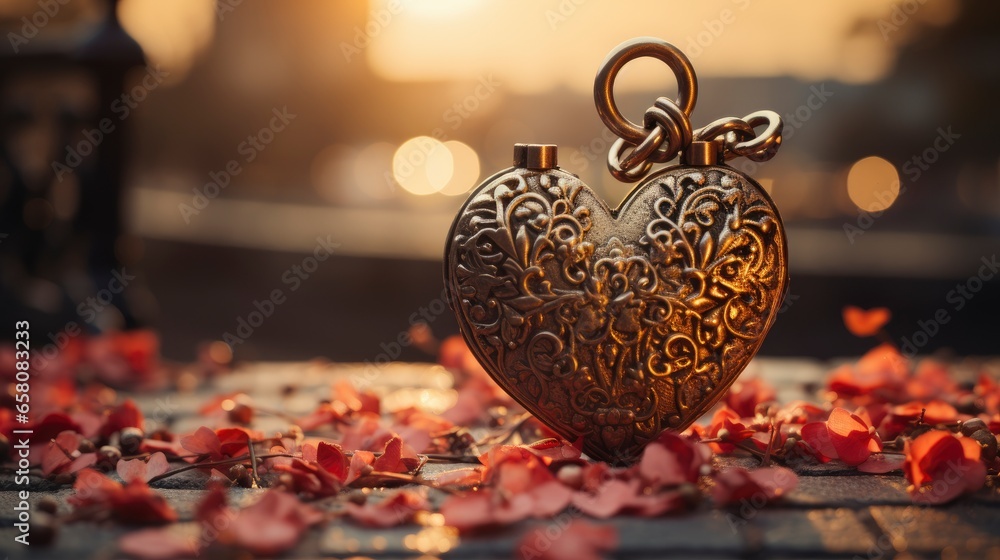 Heart-shaped lock and key Vintage love theme Romantic, illustrator ...