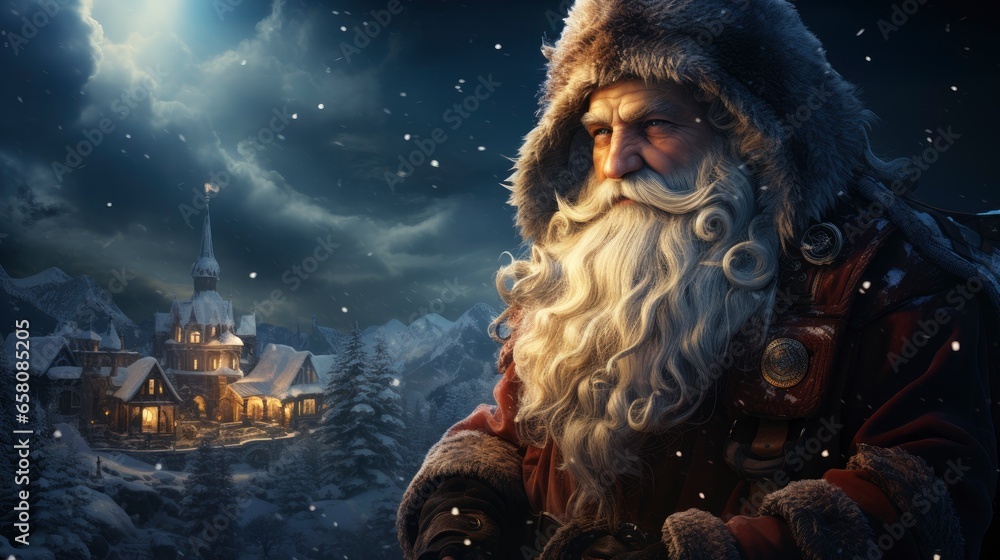 Santa Claus and reindeer in the night sky Snowy, illustrator image, HD ...