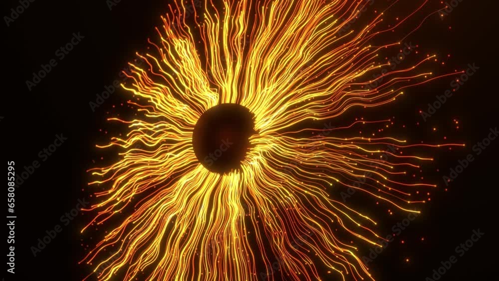 Abstract glowing particles grow from a super nova, particles flying in ...