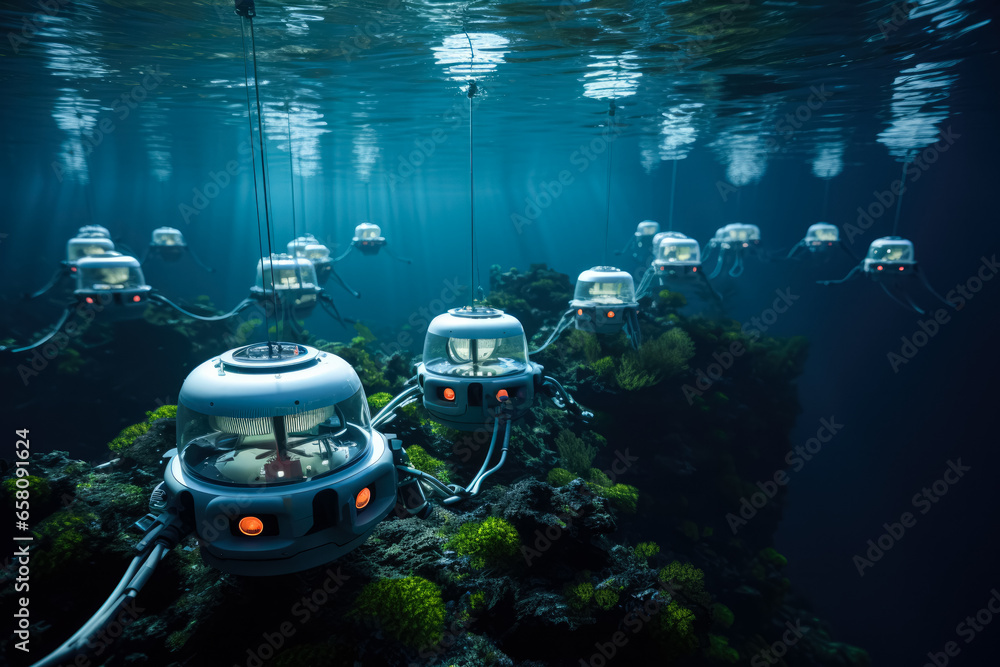 A swarm of tiny robotic cleaners working in unison clearing a patch of ...