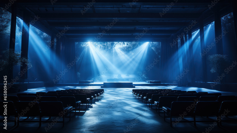 Stage, blue immersive presentation hall Luxury scene design concept ...