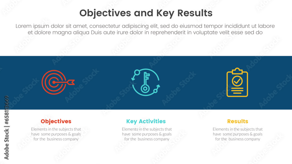 okr objectives and key results infographic 3 point stage template with ...