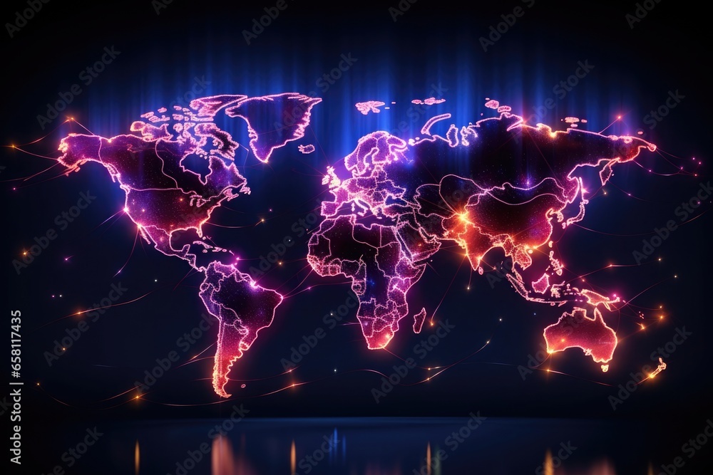 night world map with neon lights, mapamundi Stock Photo | Adobe Stock