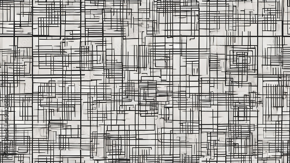 Seamless windowpane grid squares pattern made of drawn black ink lines ...