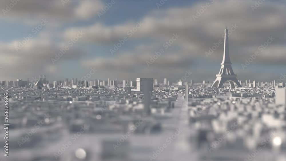 Paris as a white 3D model with Eiffel Tower, Arc de triompfe and notre ...