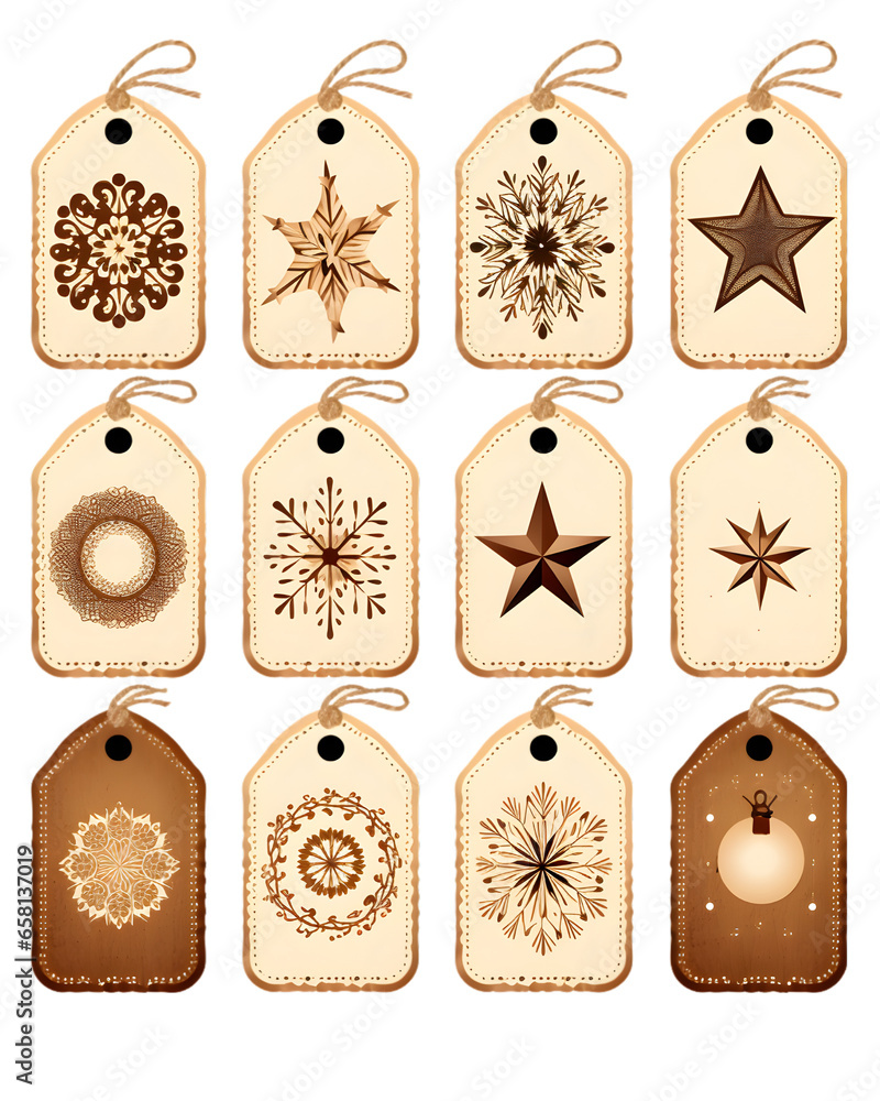 Kraft Paper Christmas Gift Tags Isolated on Transparent or White ...