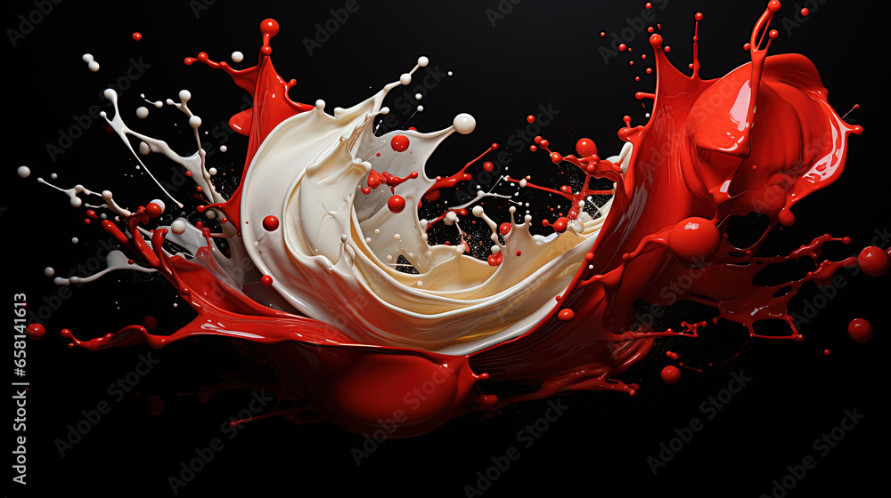 Spilled Paint Blotch with Small Splashes Isolated Black Background ...