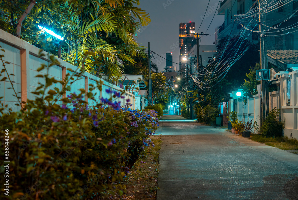 empty narrow path at night in the city with lighting Stock Photo ...